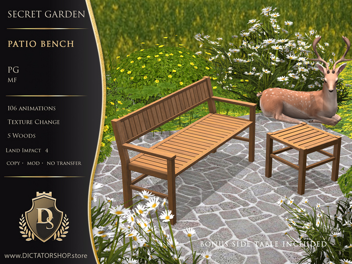 Second Life Marketplace - [Ds] Secret Garden - Patio Bench PG OMNI